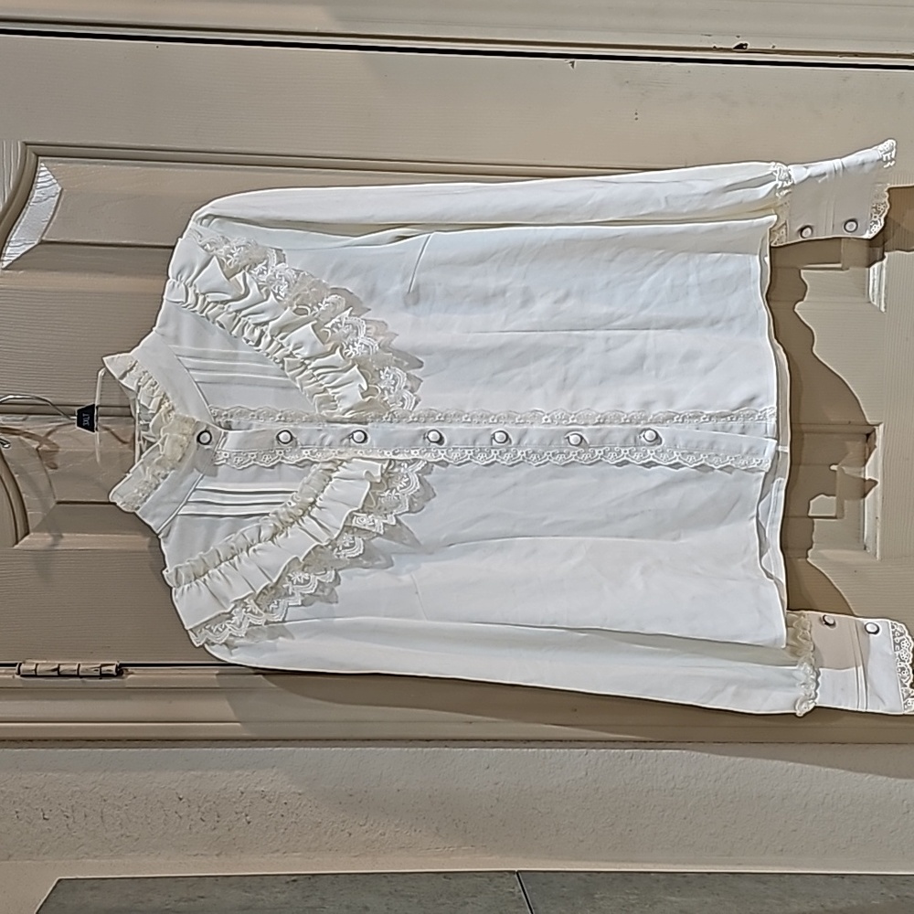 Vintage Lace Ruffle High Collar Blouse Size Xxl. - Gem